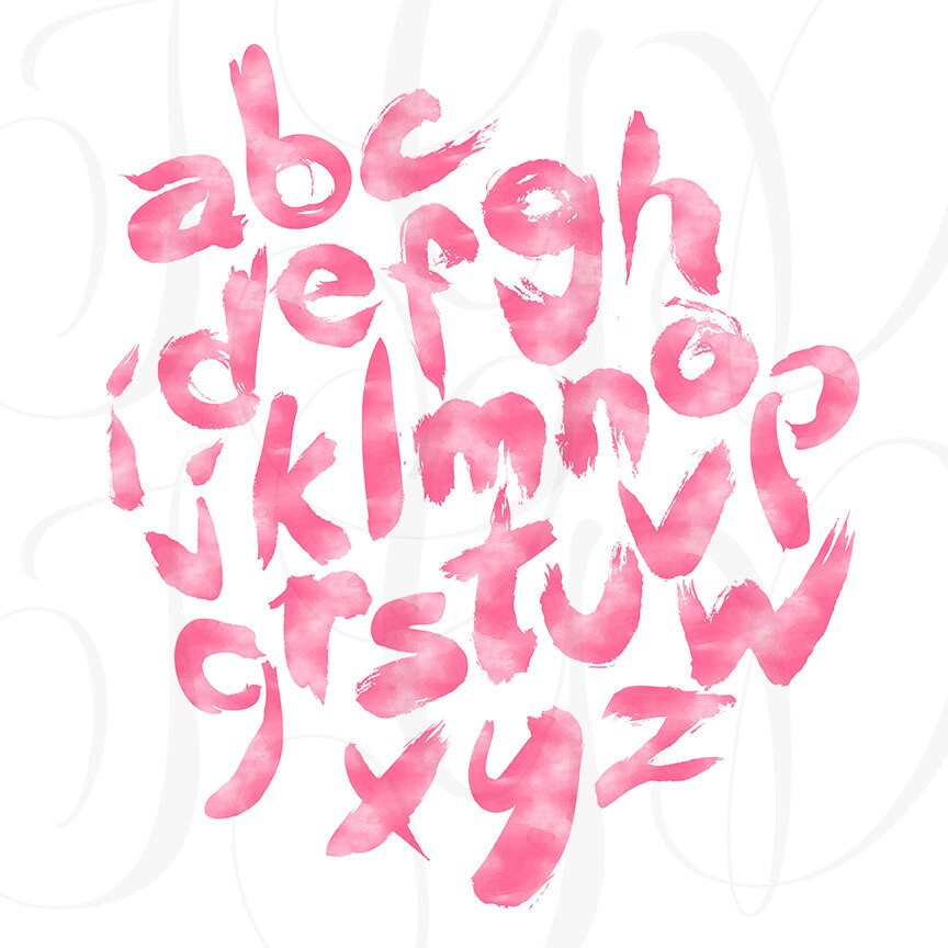 Pink Watercolor Alphabet Clipart Brushed Letters Paint | Etsy