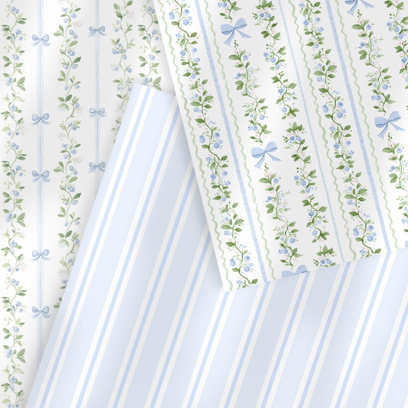 Grandmillennial Patterns Preppy Seamless Blueberry Digital Paper Dusty ...