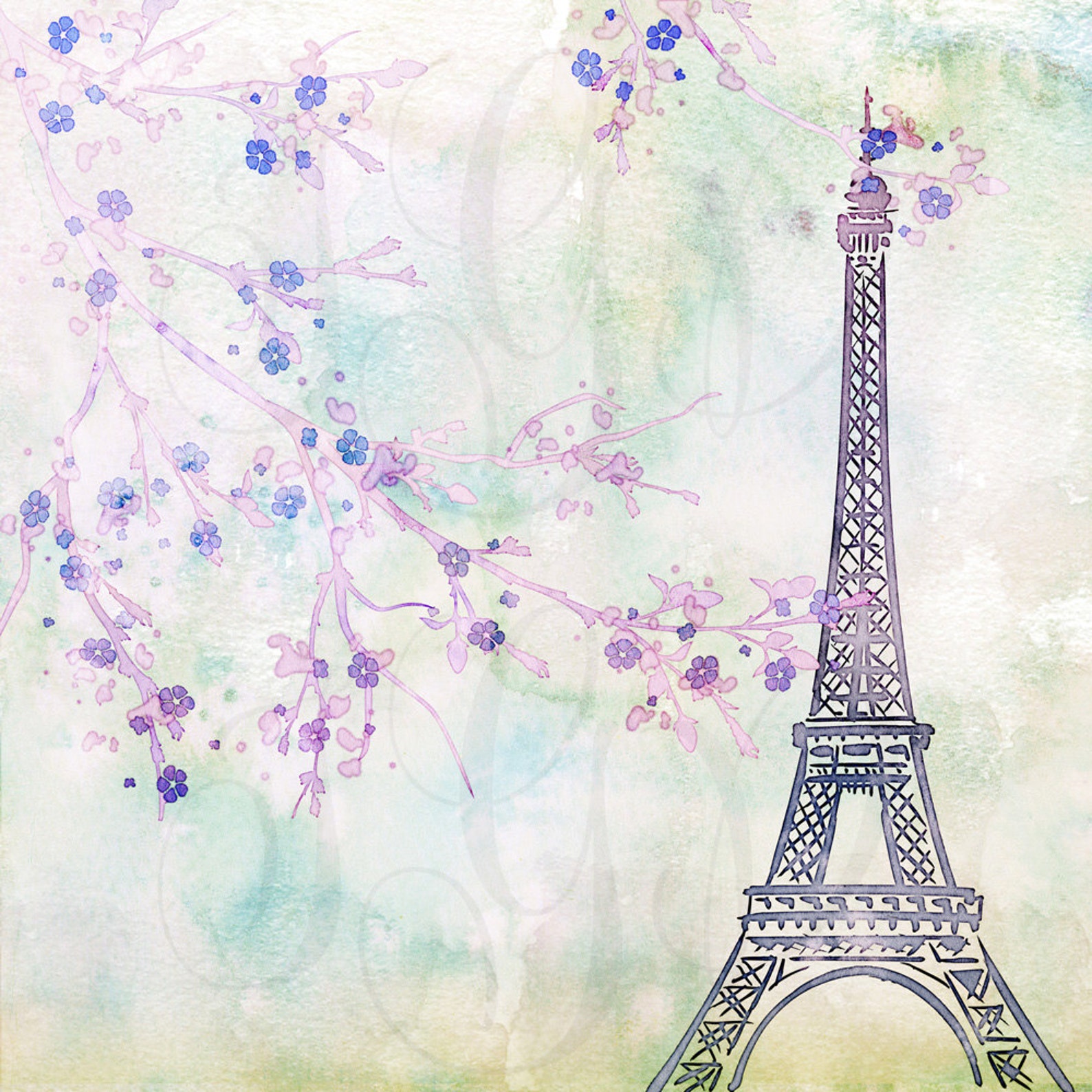 Watercolor PARIS Digital Photography Backdrop Seasons Themed - Etsy