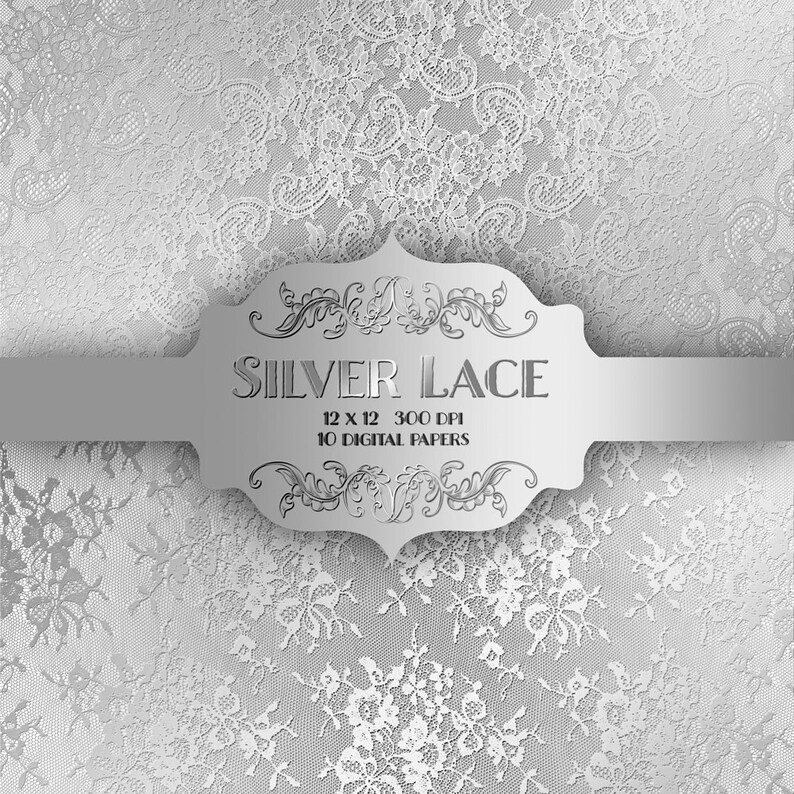 Silver LACE Digital Paper Pack Vintage Wedding Metal Silver - Etsy