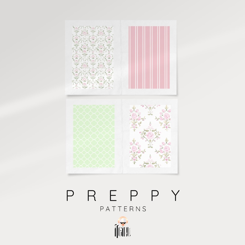Grandmillenial Preppy Seamless Digital Paper, Cottagecore Watercolor ...