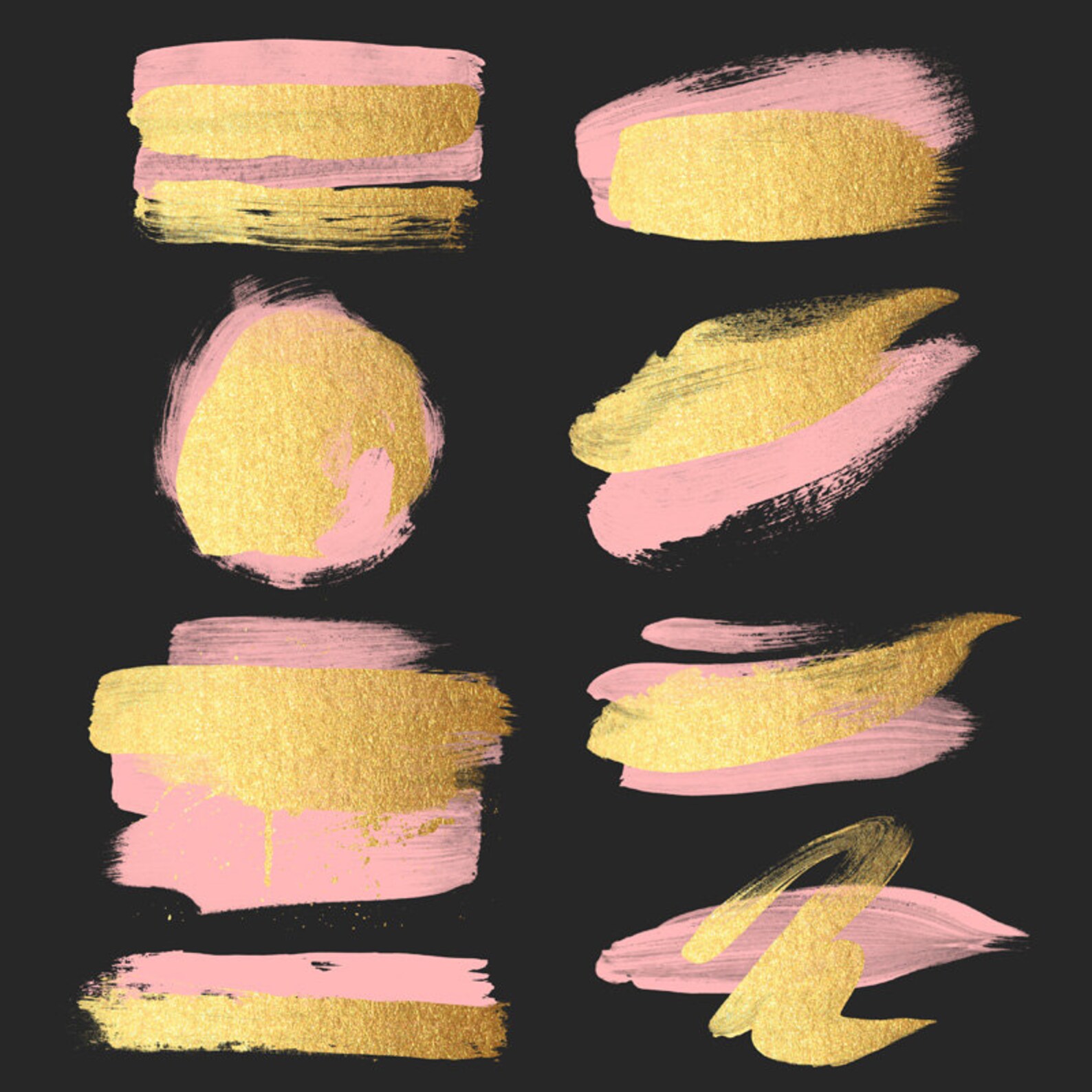 Gold Brush Strokes Clipart Blush & Gold Metallic Glitter - Etsy