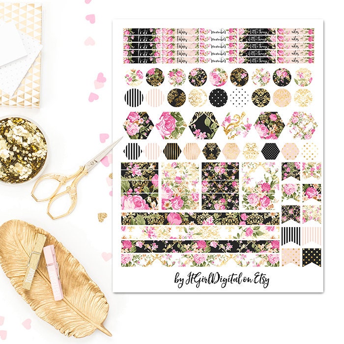 Gold Foil Planner Stickers Printable Gold Shabby Chic | Etsy