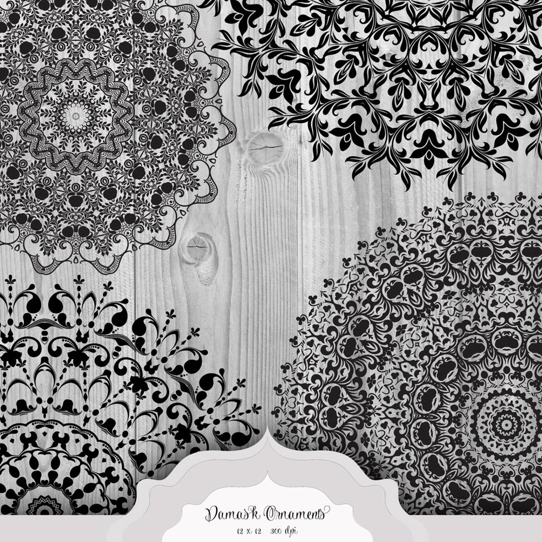 Damask Ornaments Digital Clip Art - Vintage Flourish Embellishments for ...