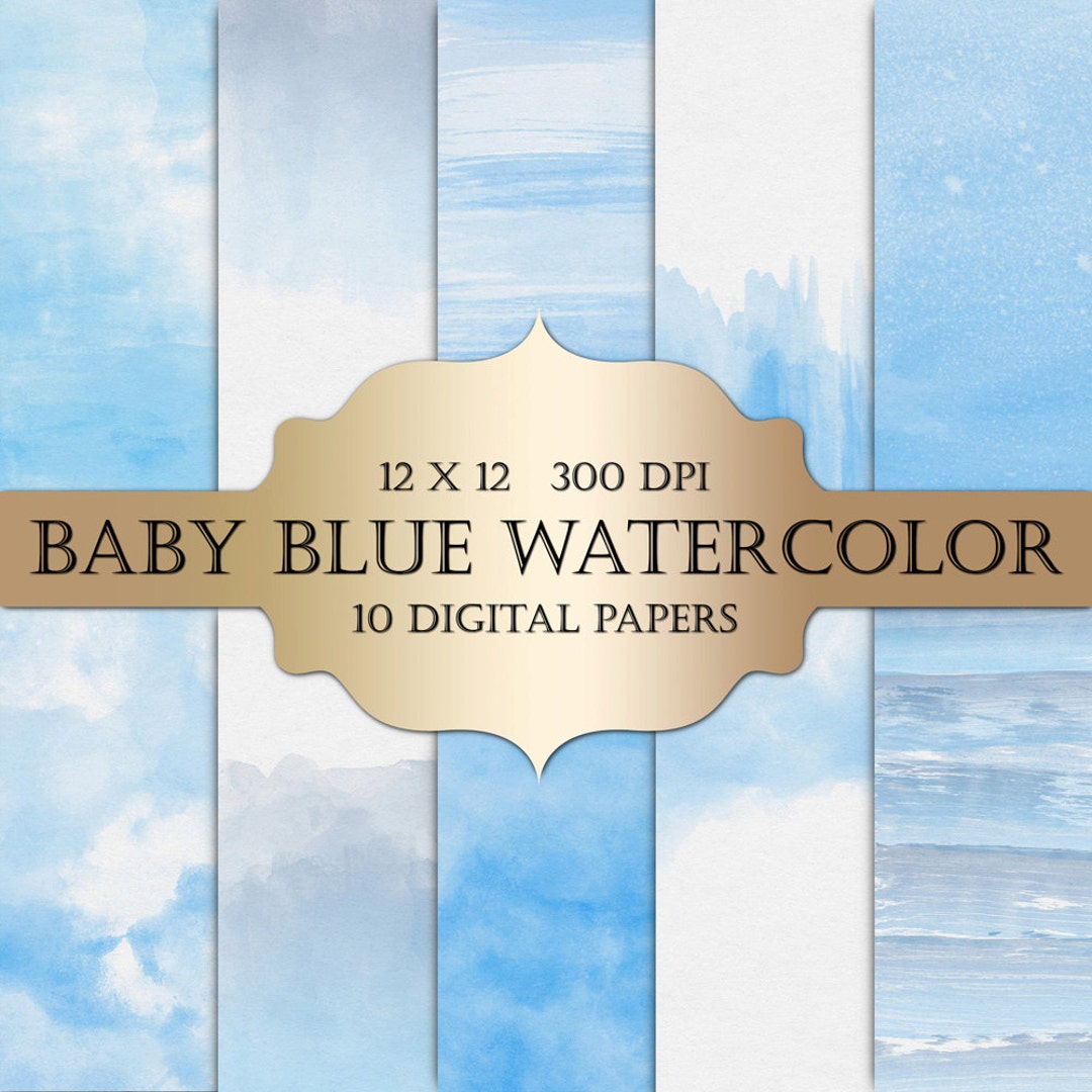 Watercolor Digital Paper - Baby Blue Watercolor Painted Digital Paper ...