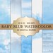 Watercolor Digital Paper - Baby Blue Watercolor Painted Digital Paper ...