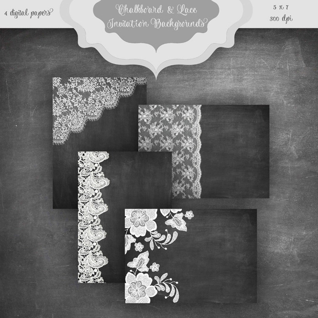 Chalkboard & Lace Invitation Backgrounds: 5x7 Digital Paper Pack ...
