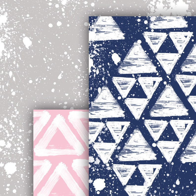 Geometric Painted Digital Paper Pack Navy Pink & Grey Paint - Etsy