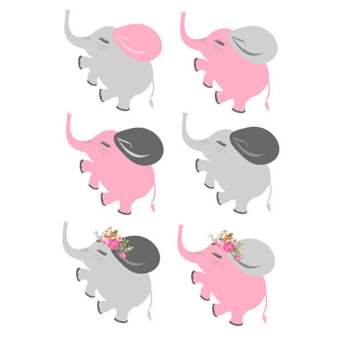 Elephants Clipart Pink Grey Elephants Baby Shower Baby Girl | Etsy