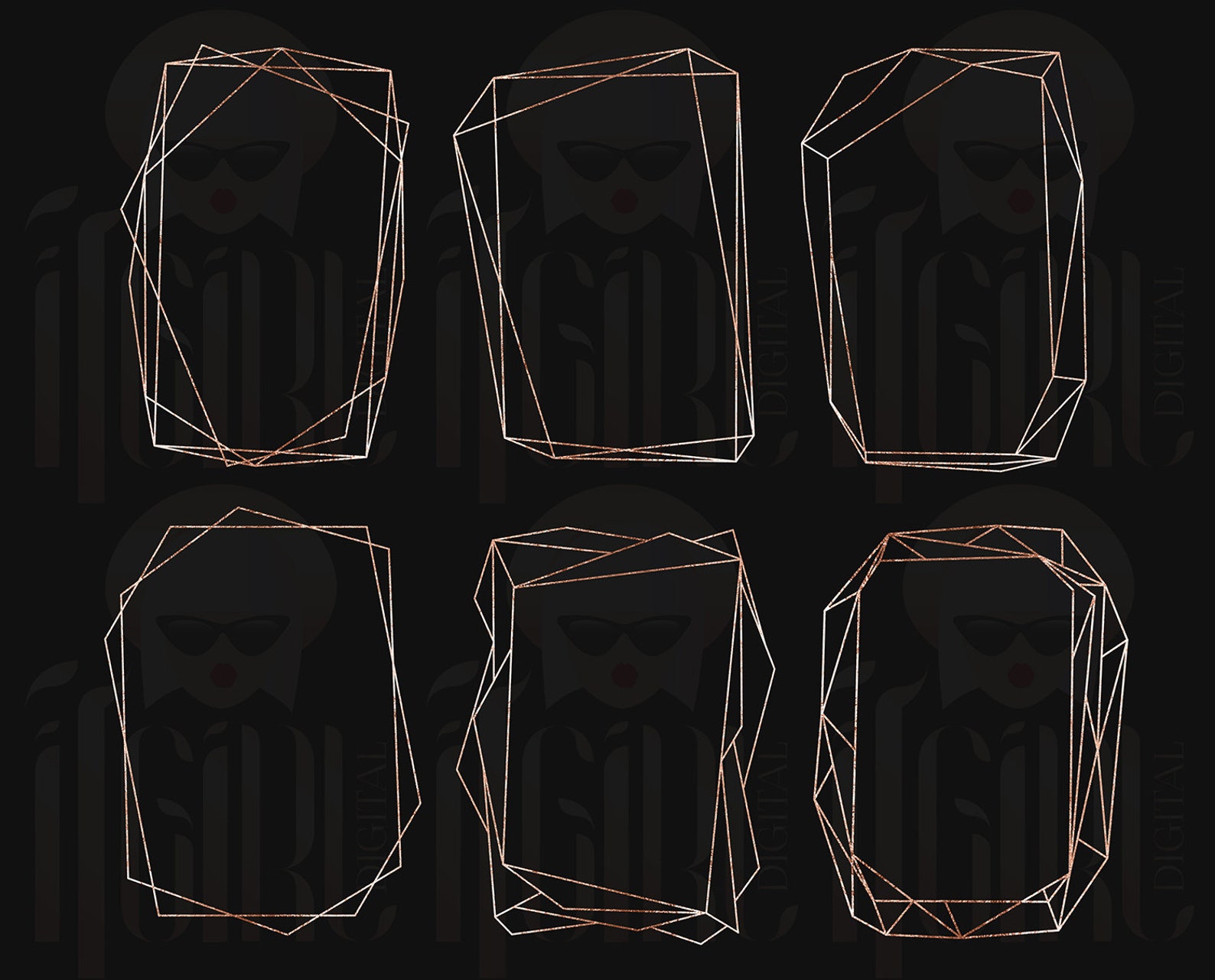 Rose Gold Geometric Frames Clipart Polygonal Frames Modern | Etsy