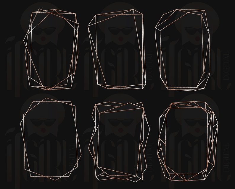 Rose Gold Geometric Frames Clipart Polygonal Frames Modern | Etsy