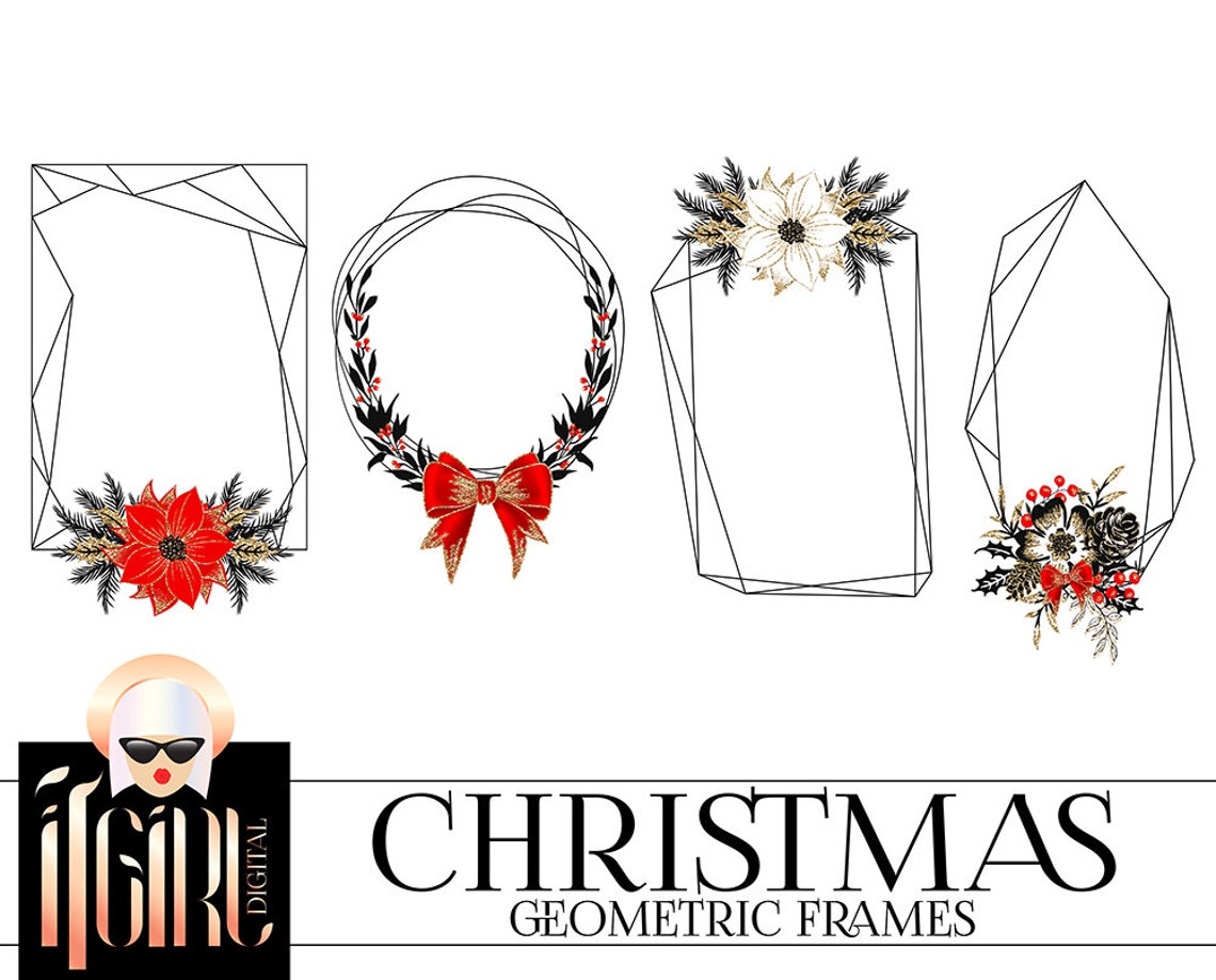 Geometric Christmas Frames Clipart flower clipart foliage | Etsy