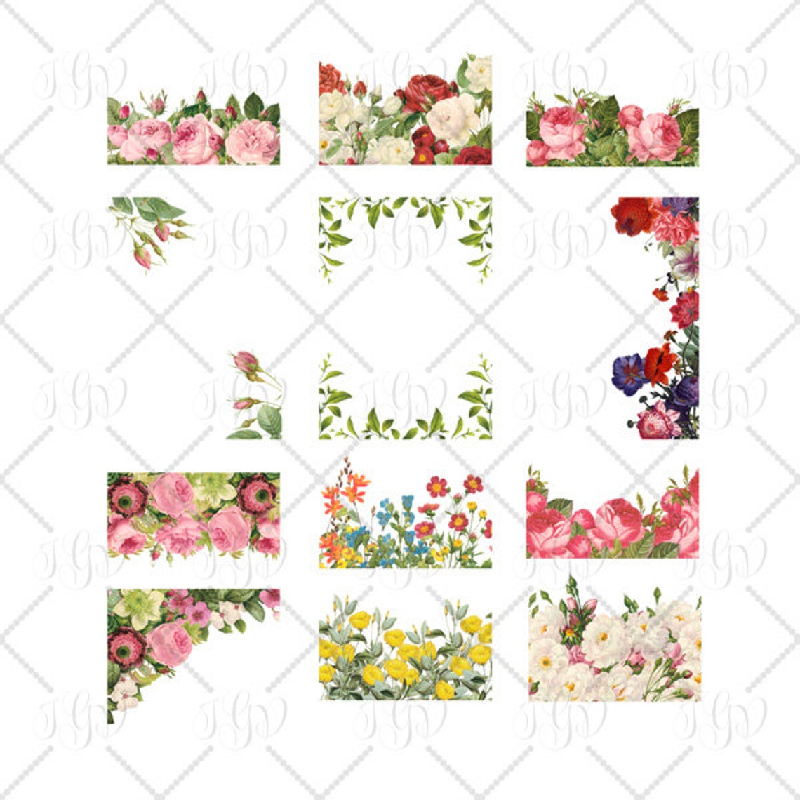 Vintage Floral Borders Clipart Shabby Chic Clipart flowers | Etsy