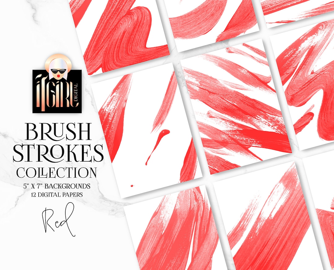 Red Watercolor Brush Strokes Textures Digital Paper Paint Splatter 5 X ...