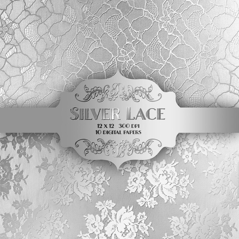 Silver LACE Digital Paper Pack Vintage Wedding Metal Silver - Etsy