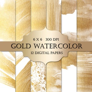Gold Watercolor Digital Papers - Gold Glitter Watercolor Metallic ...