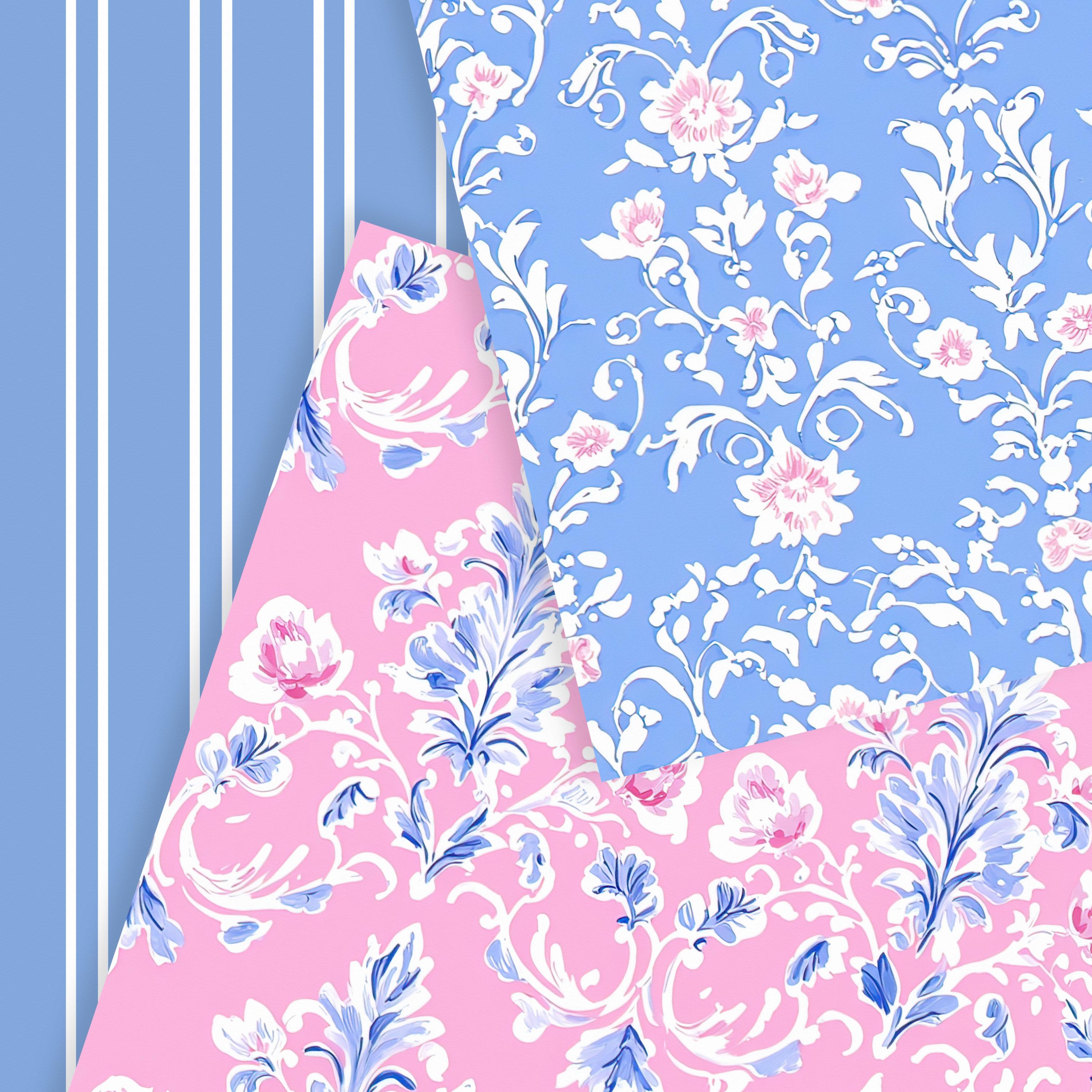 Grandmillenial Watercolor Preppy Seamless Digital Paper, Floral Damask ...