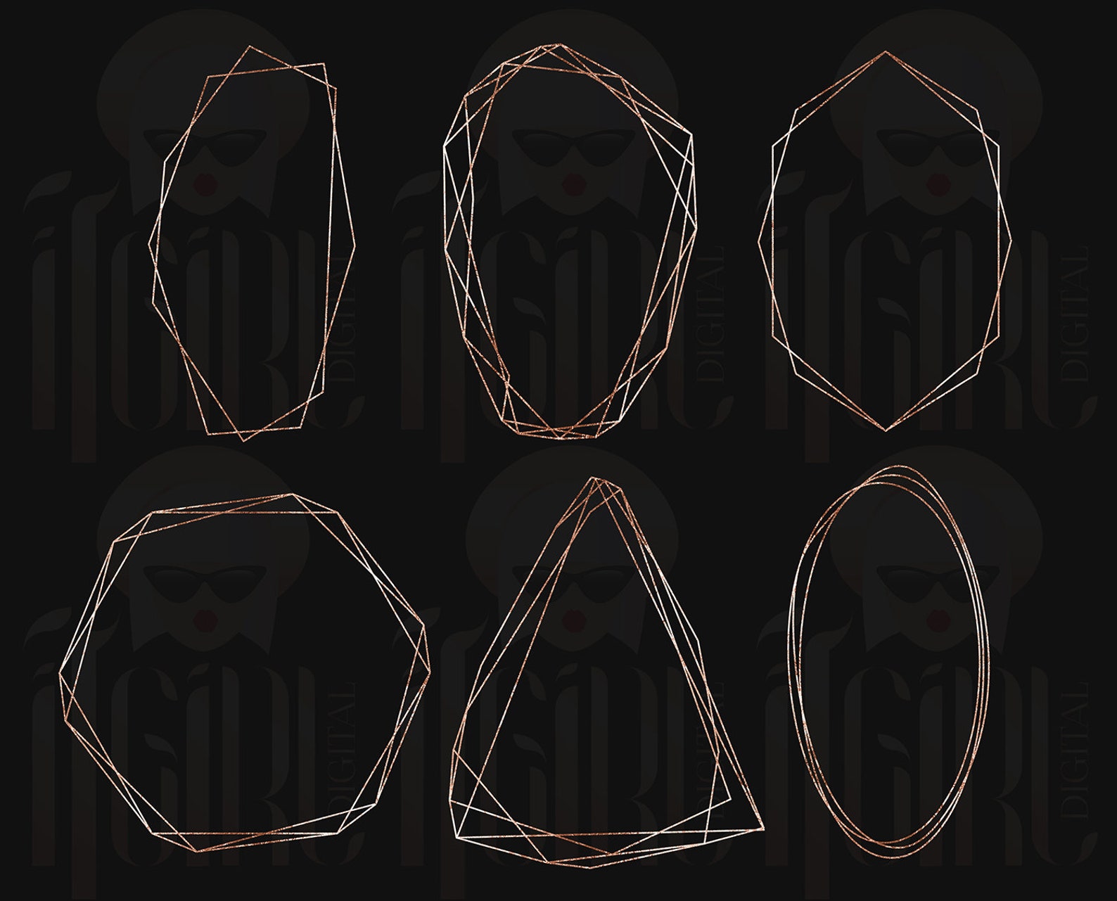 Rose Gold Geometric Frames Clipart Polygonal Frames Modern | Etsy