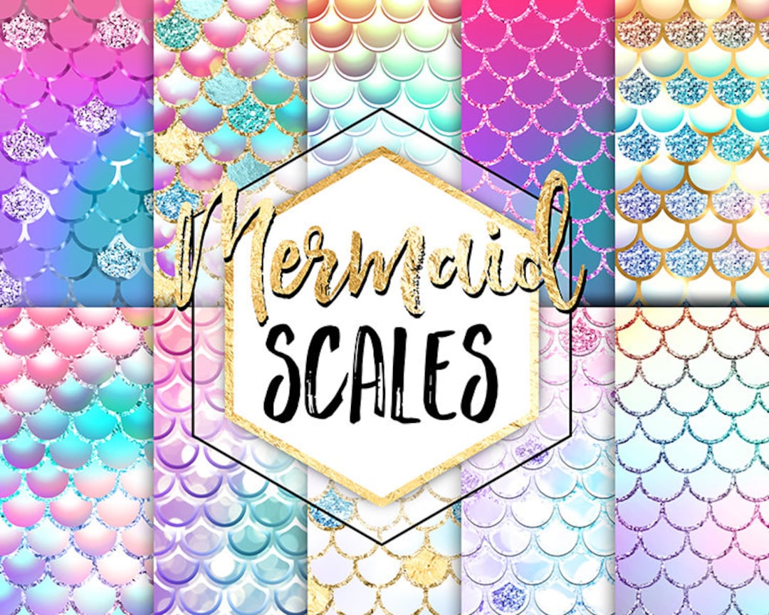 Mermaid Digital Paper Mermaid Scales Gold Foil Gold Glitter Pastel ...