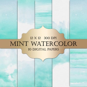 Watercolor Digital Paper - Mint Watercolor Painted Digital Paper ...