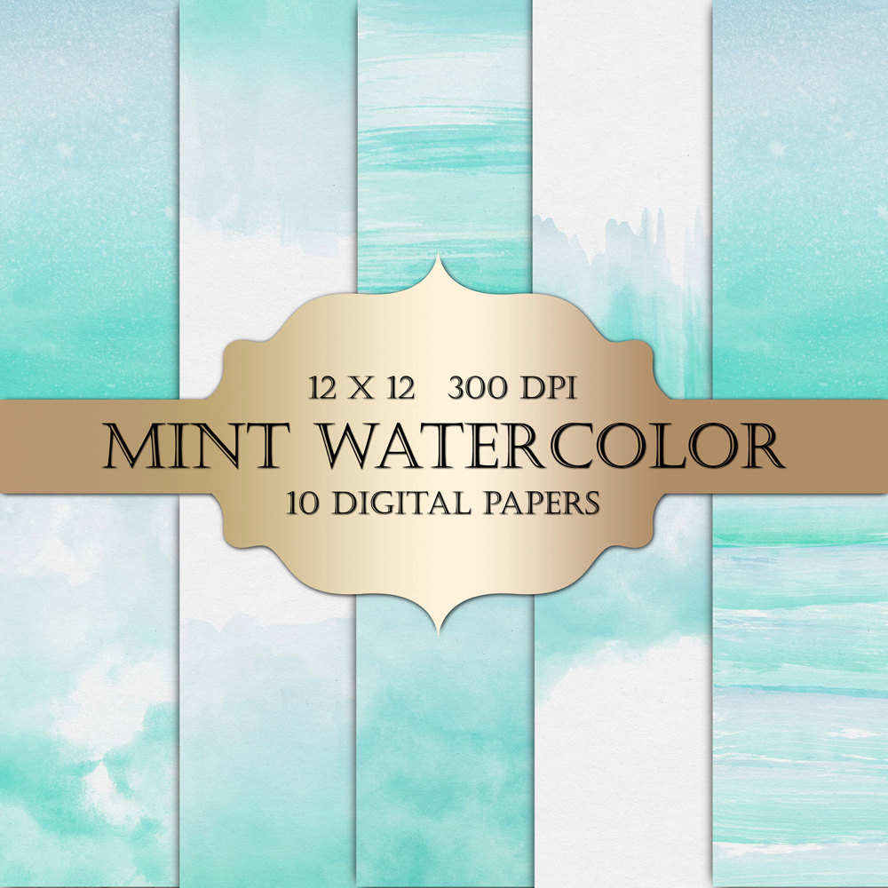 Watercolor Digital Paper Mint Watercolor Painted Digital | Etsy