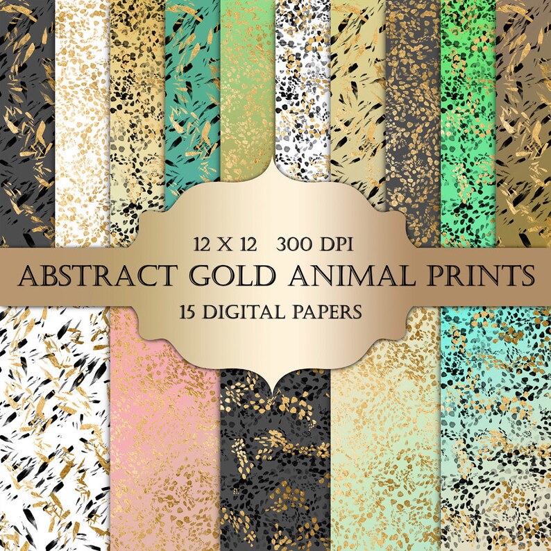 Gold Animal Print Digital Paper abstract watercolor gold | Etsy