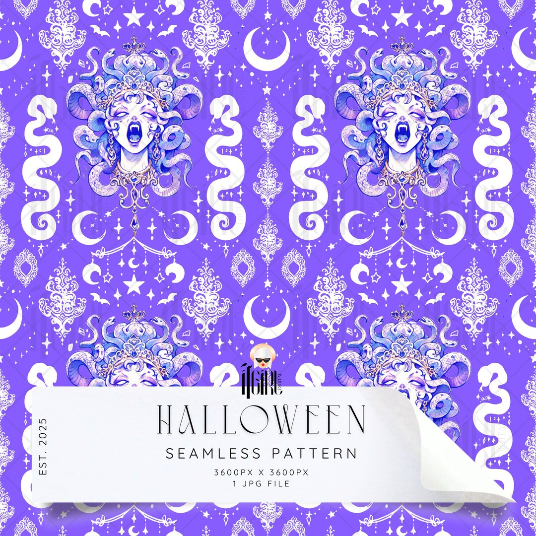 Purple Medusa Celestial Seamless Pattern - Greek Mythology Snake ...
