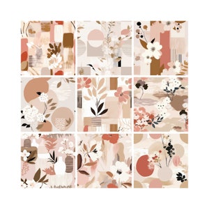 Boho Style Japandi Digital Paper Minimalist Mid Century Art Wabi Sabi ...