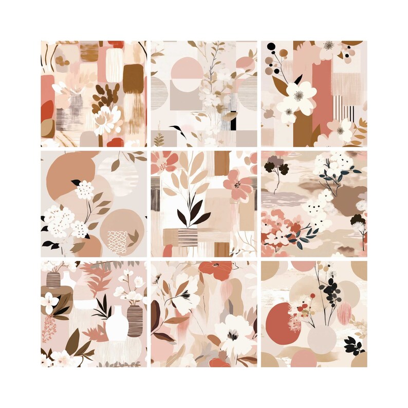Boho Style Japandi Digital Paper Minimalist Mid Century Art Wabi Sabi ...