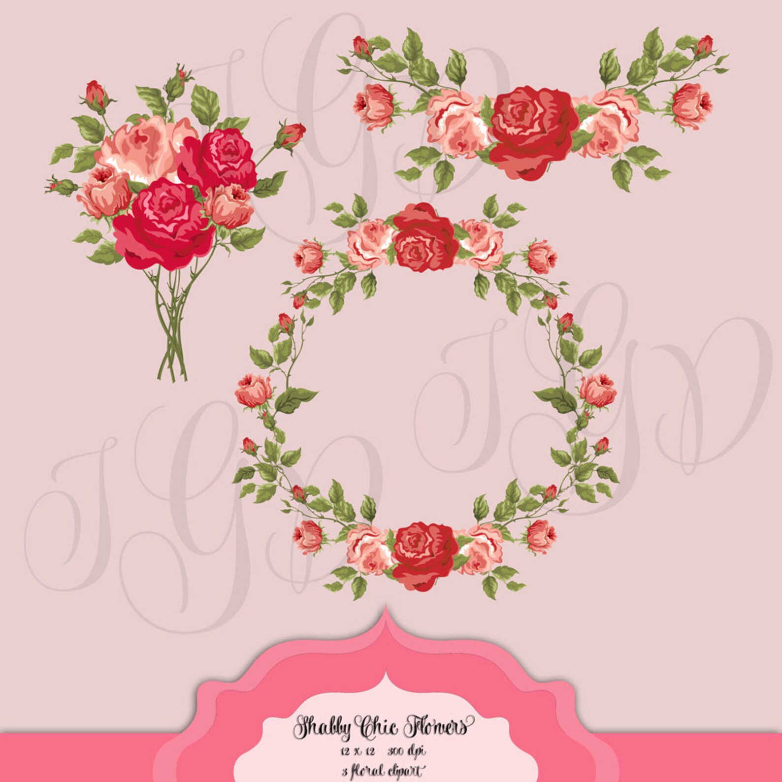 Shabby Chic Flowers Digital Clip Art Vintage Flower Bouquet - Etsy