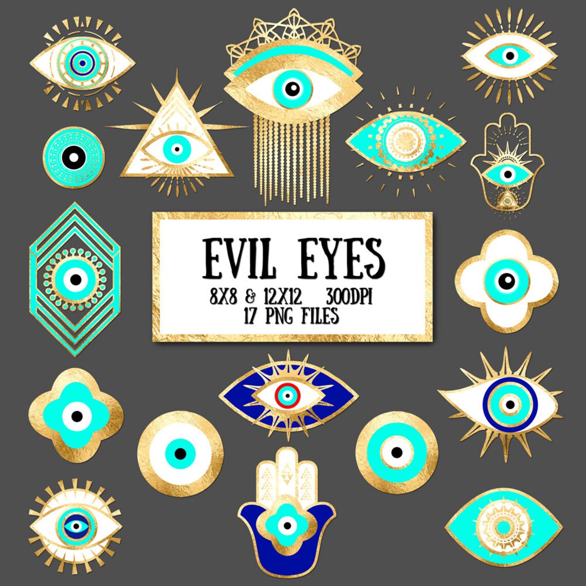 Evil Eye Clip Art - Gold Foil Evil Eye Third Eye Hamsa Bohemian Yoga ...