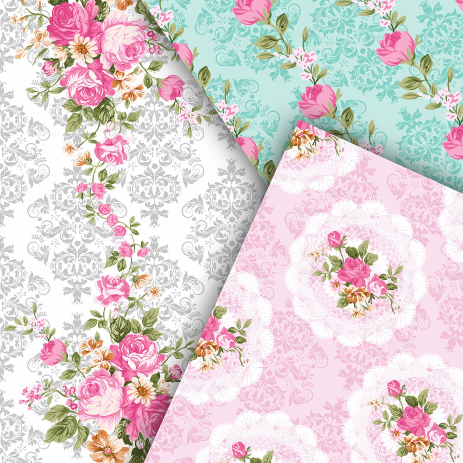 Valentines Vintage Shabby Chic Flowers Digital Paper Pack | Etsy