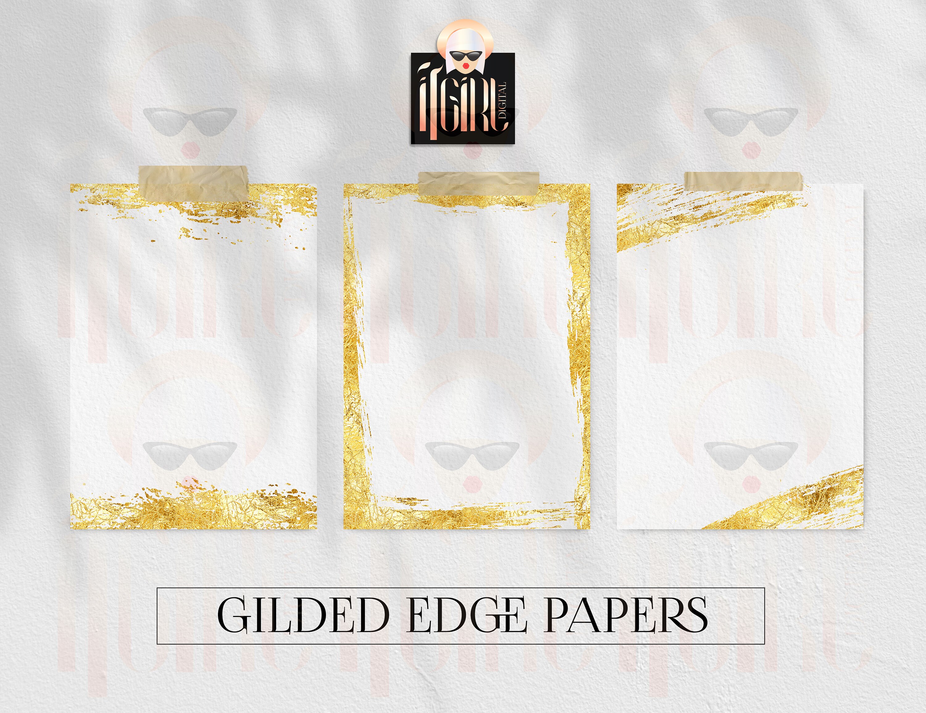 Digital Paper With Gold Edge Wedding Invitation Template | Etsy
