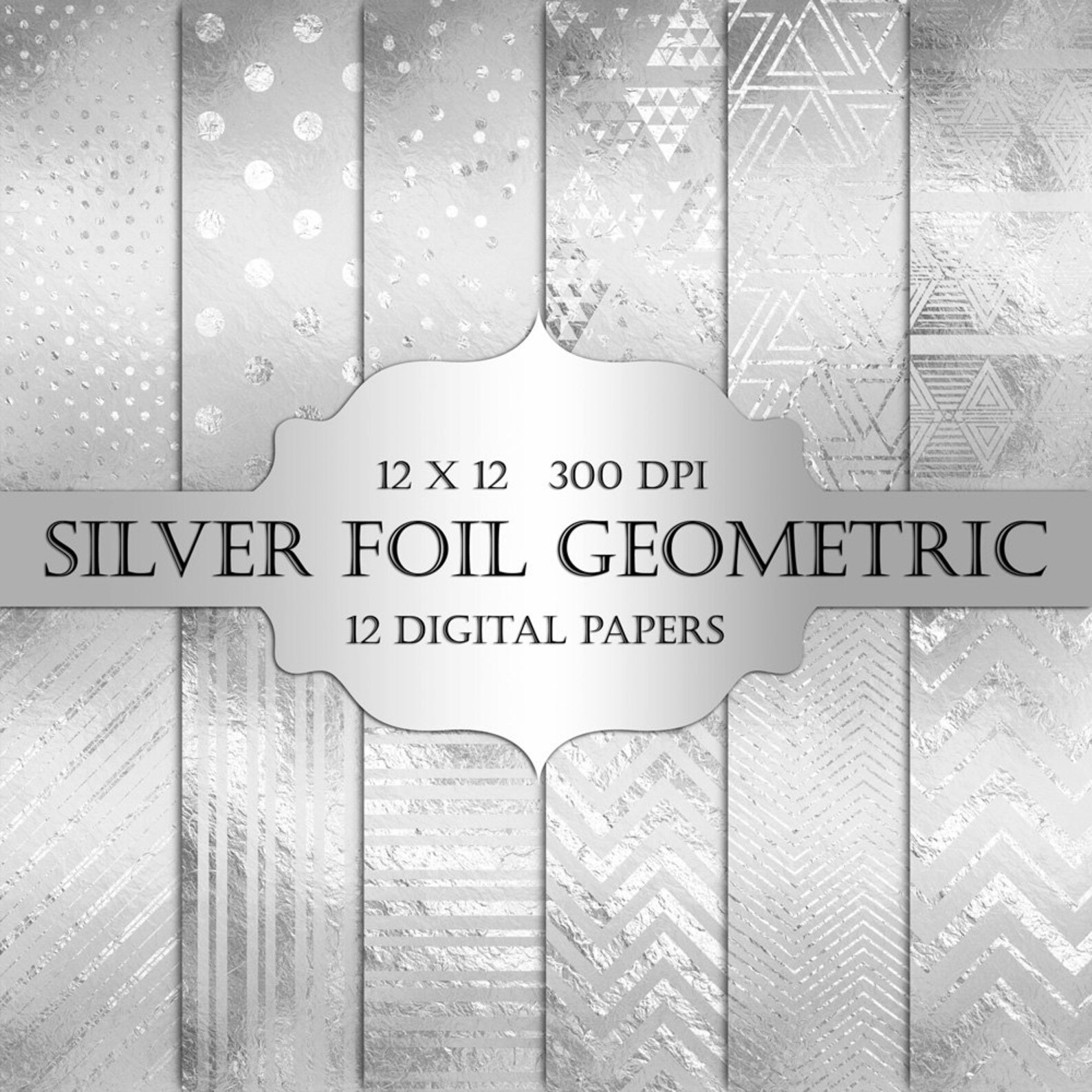 Silver Foil Geometric Digital Paper Silver Glitter Triangles - Etsy