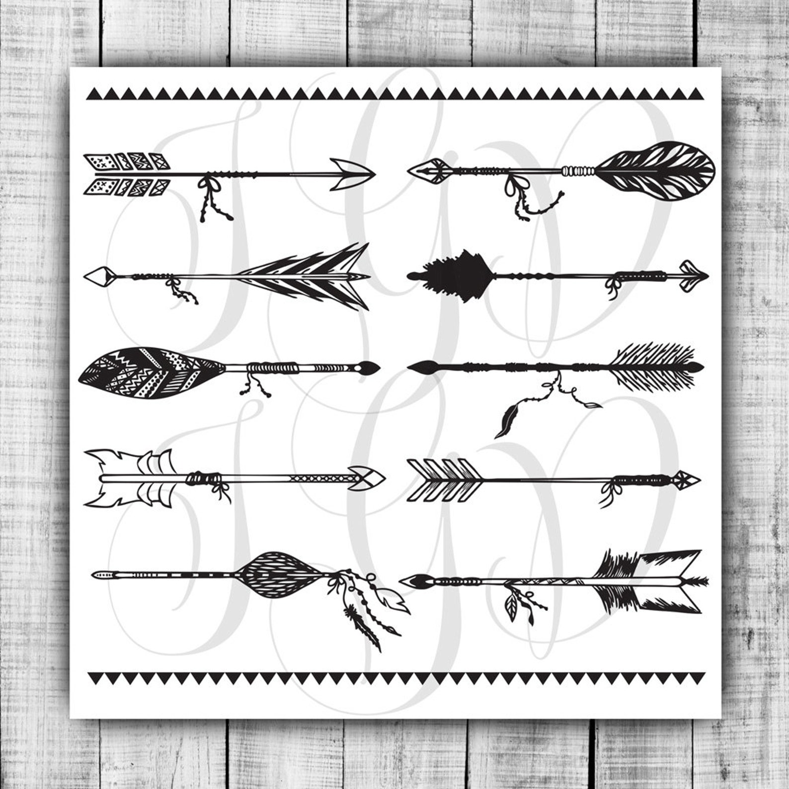 Mano dibuja flechas Tribal Azteca Digital Clip Art flechas | Etsy