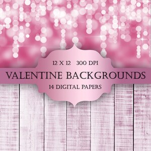 Valentines Day Digital Paper Pack -bokeh Wood Lace String Lights Pink ...