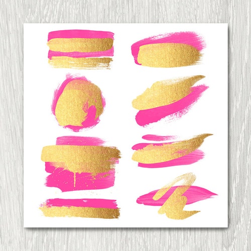 Gold Brush Strokes Clipart Blush & Gold Metallic Glitter - Etsy