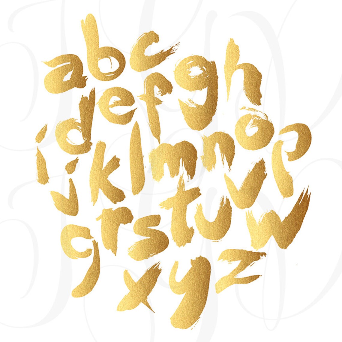 Gold Watercolor Alphabet Clipart Gold Brush Paint Metallic | Etsy