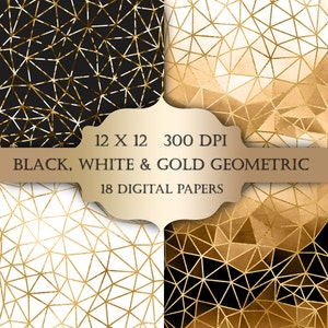 Gold Geometric Digital Paper - Black White Gold Glitter Triangles ...