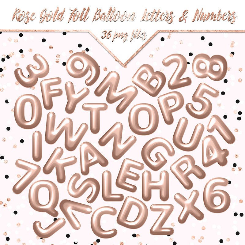 Rose Gold Foil Balloon Letters & Numbers Alphabet Clipart - Etsy