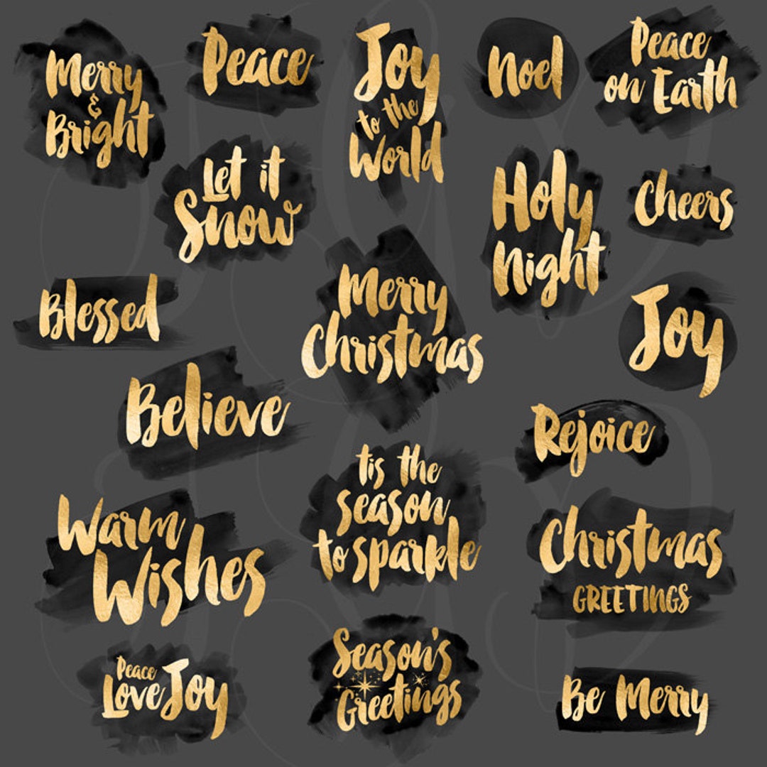 Christmas Greetings Watercolor & Gold Foil Clip Art Word Art Photo ...