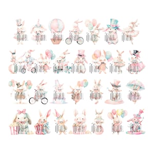 Watercolor Circus Bunny Clipart, Cute Easter Bunny Clipart, Pink Circus ...