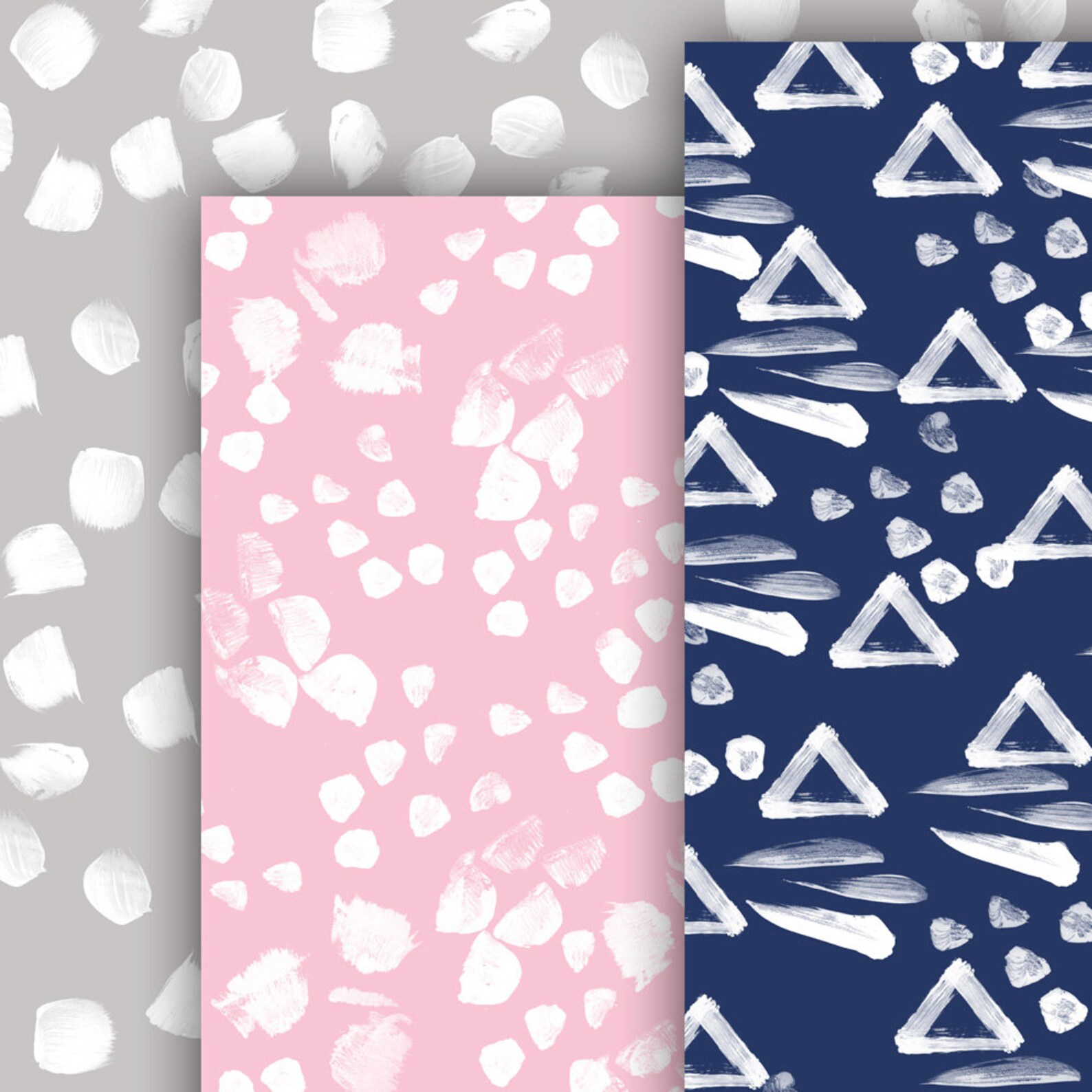 Geometric Painted Digital Paper Pack Navy Pink & Grey Paint - Etsy