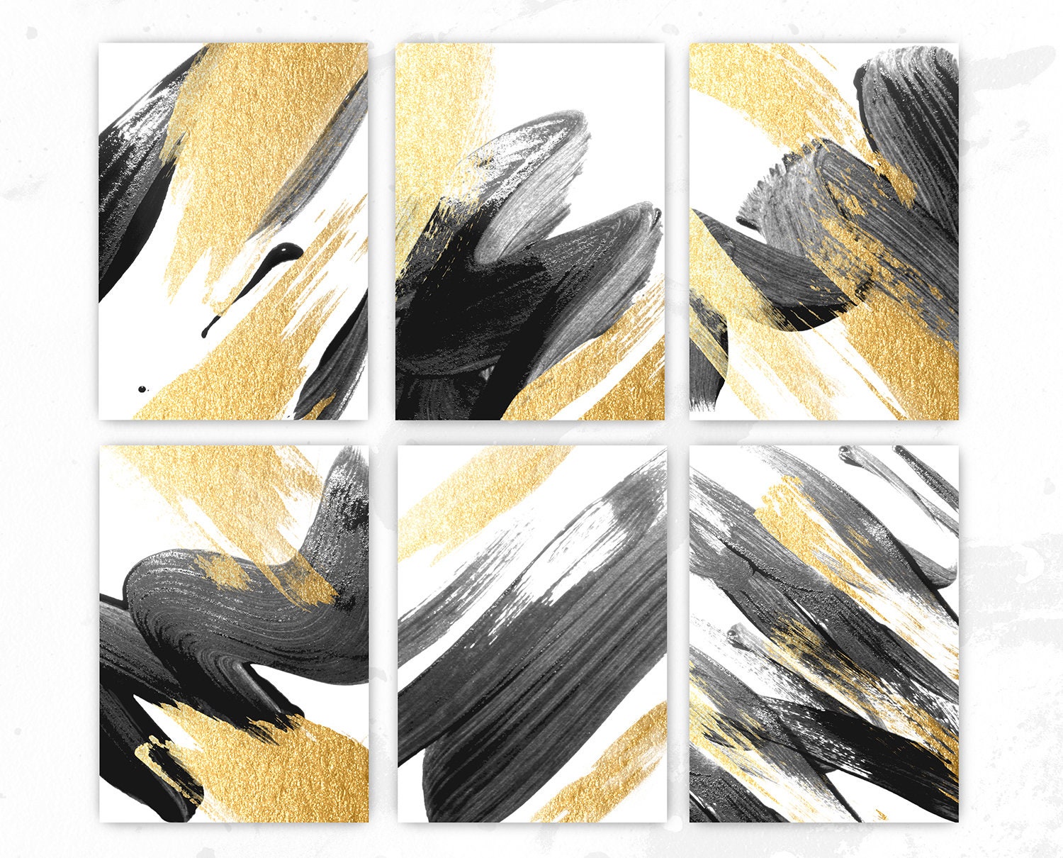 Black & Gold Brush Strokes Watercolor Texture Gold Digital | Etsy