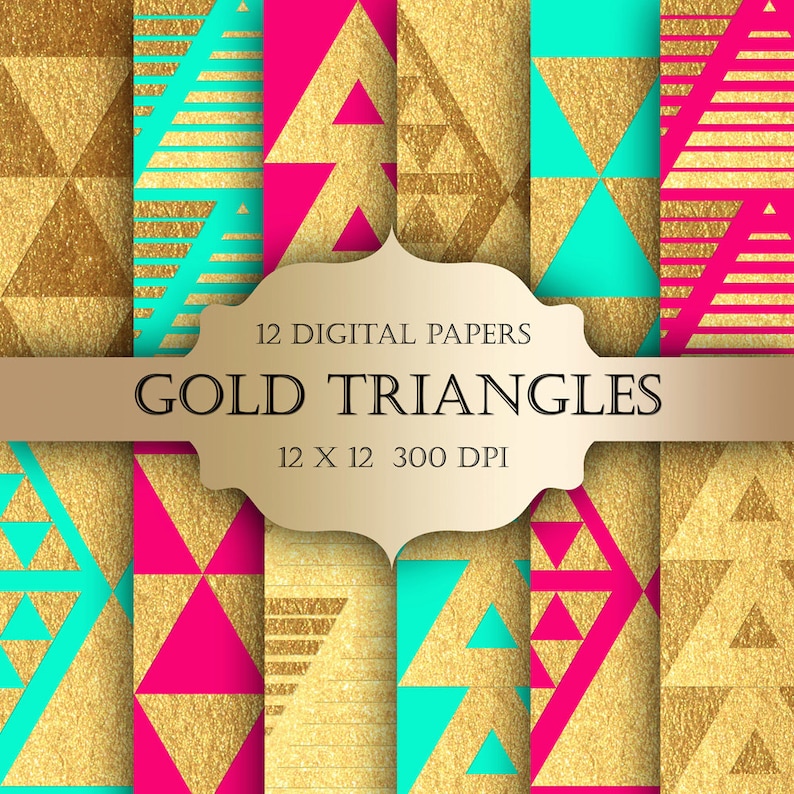 Gold Glitter Triangles Digital Paper Geometric Sparkle | Etsy