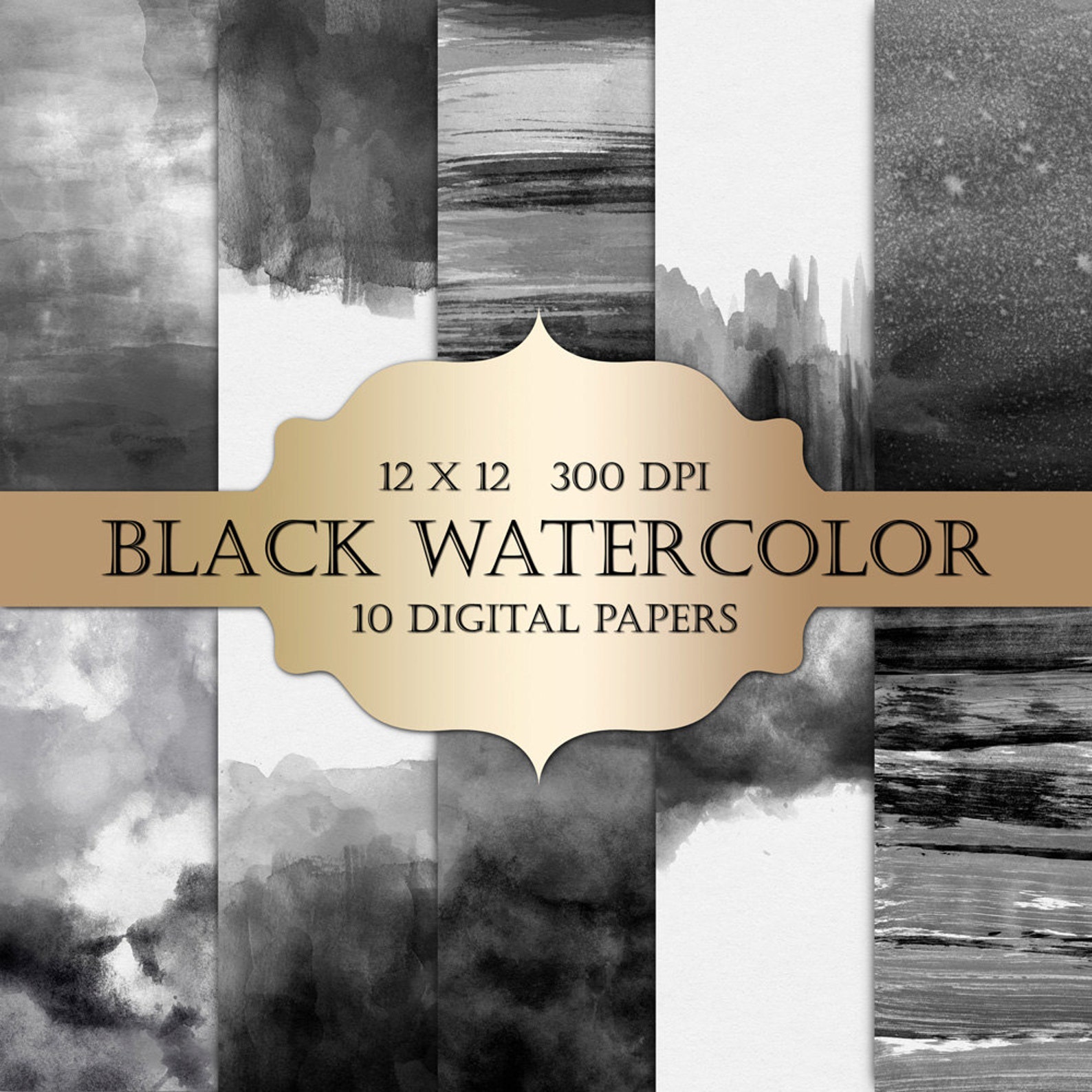 Watercolor Digital Paper Black Watercolor Painted Digital - Etsy