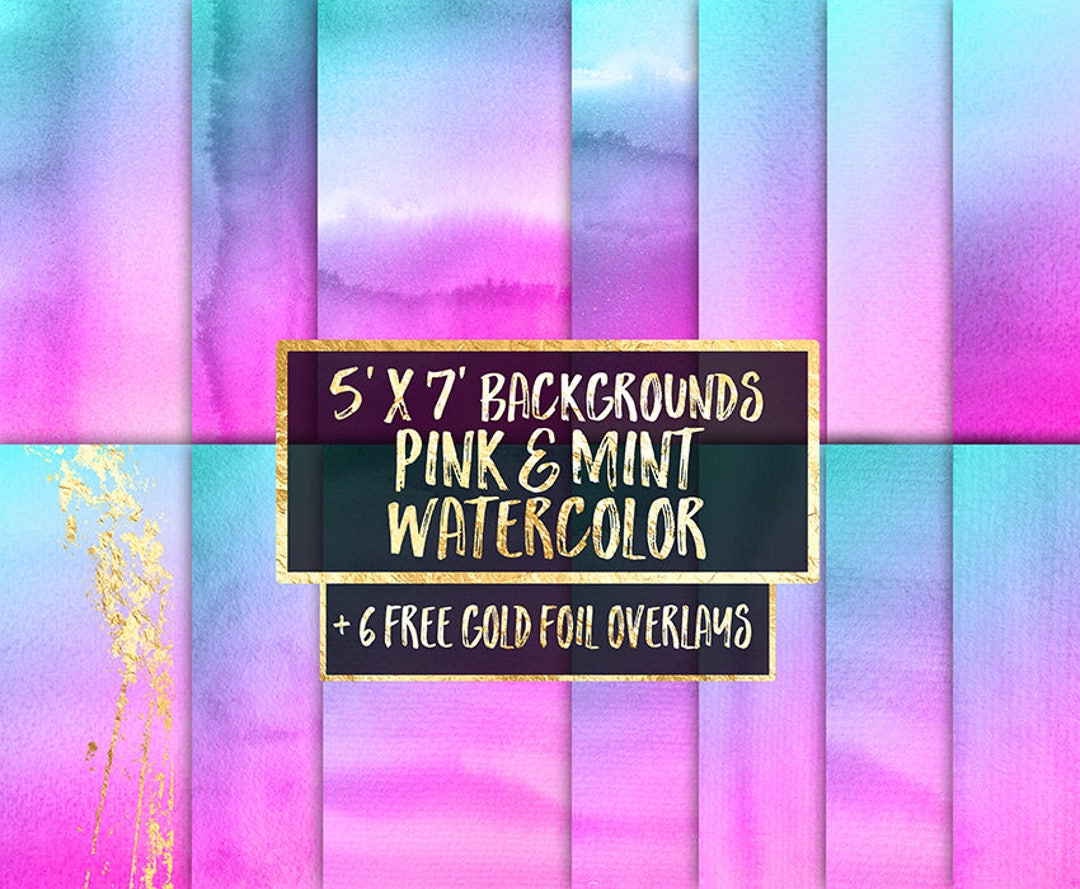 Aesthetic Digital Paper, Aesthetic Painting, Pink & Mint Watercolor ...