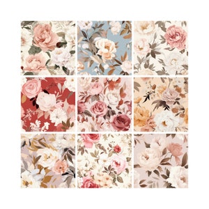 Boho Style Roses Digital Paper Minimalist Shabby Chic Floral Print ...