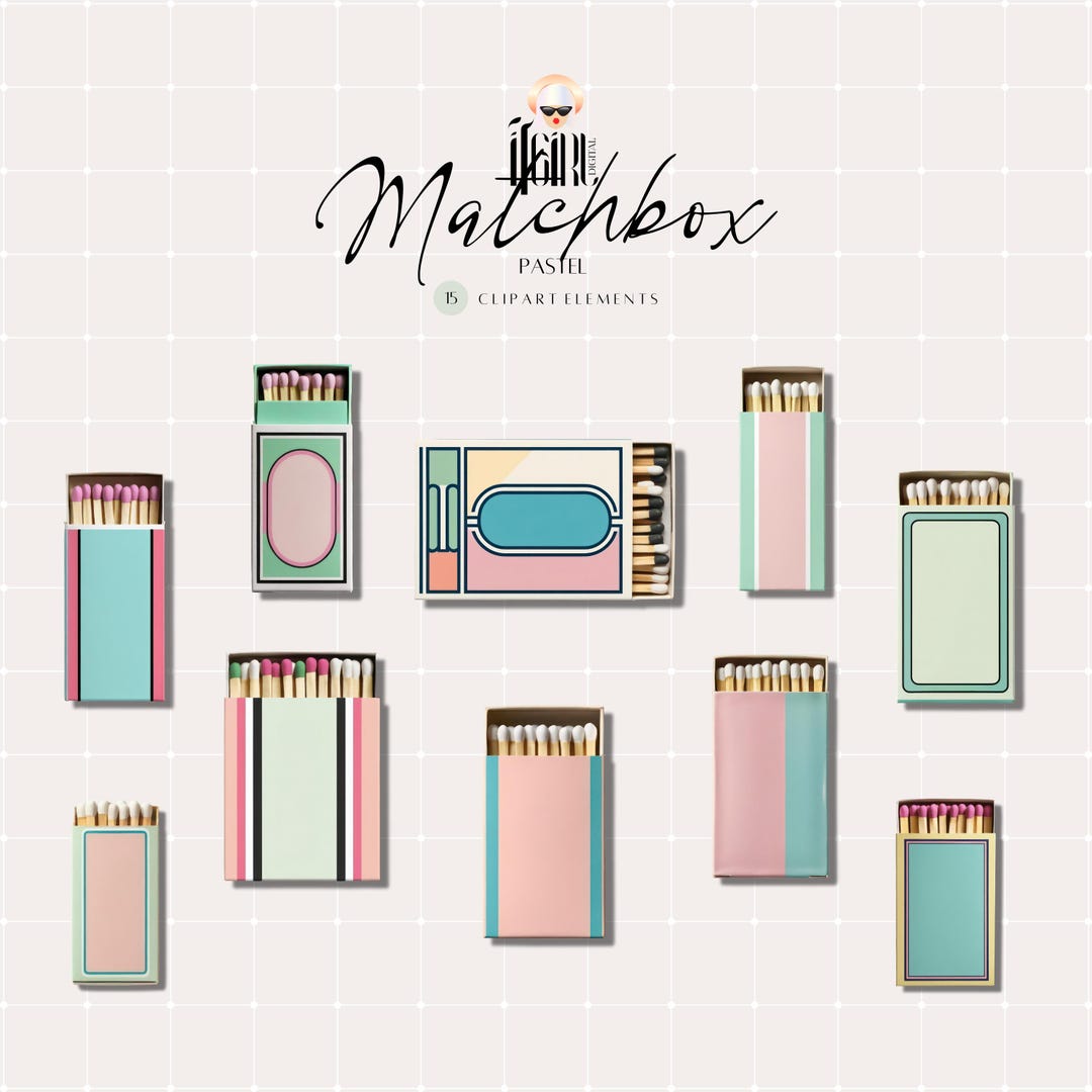 Pastel Retro Matchbox Clipart, DIY Matchbox Gift, Matchbox Wall Art ...
