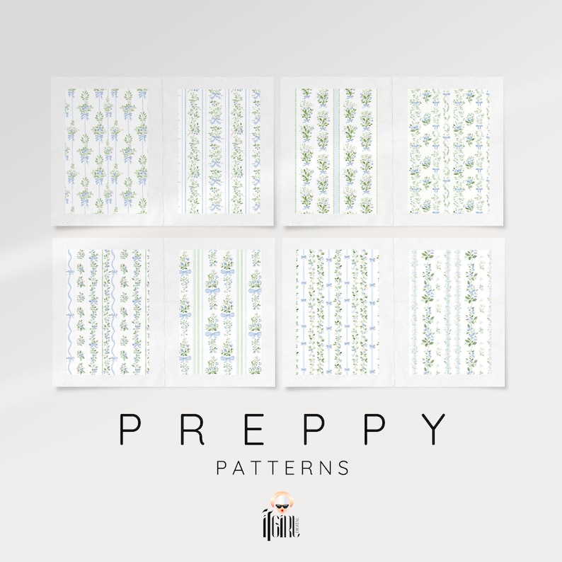 Grandmillennial Patterns Preppy Seamless Blueberry Digital Paper Dusty ...